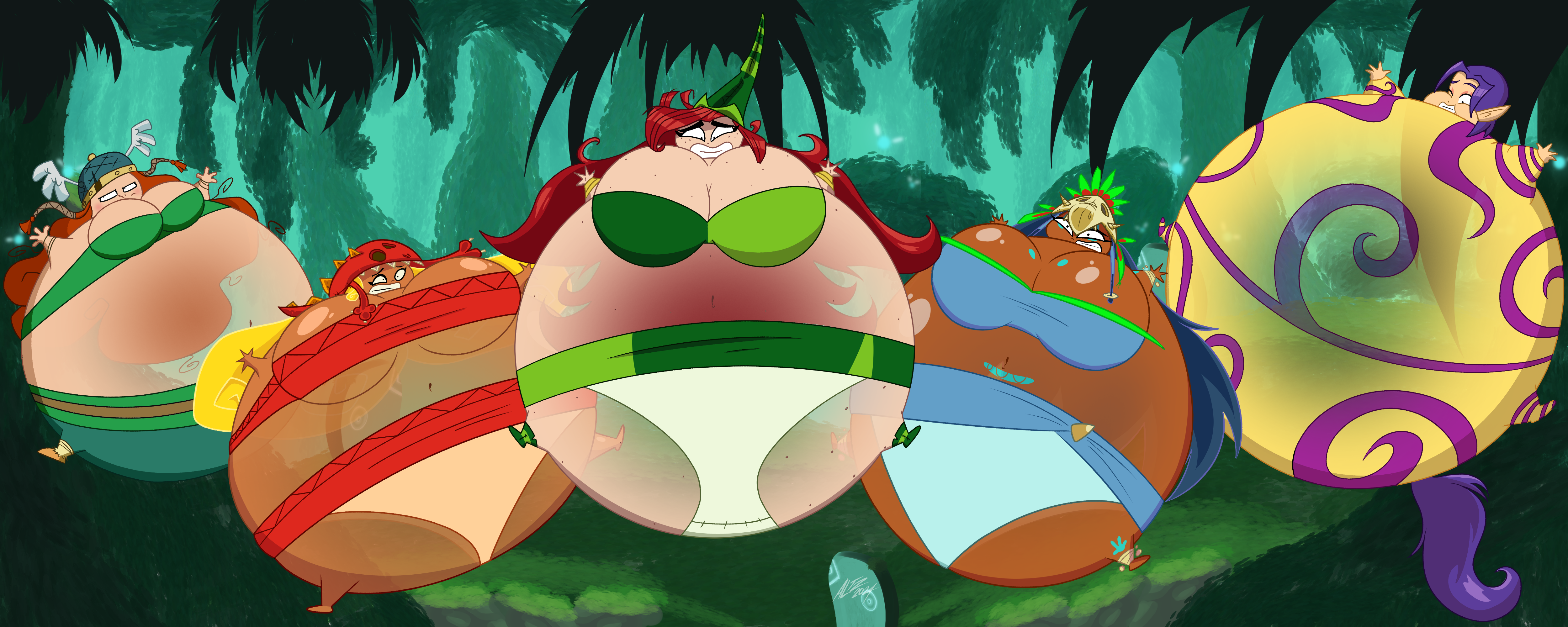 Curveybooru: 5girls altzegoz barefoot character request cleavage feet ...